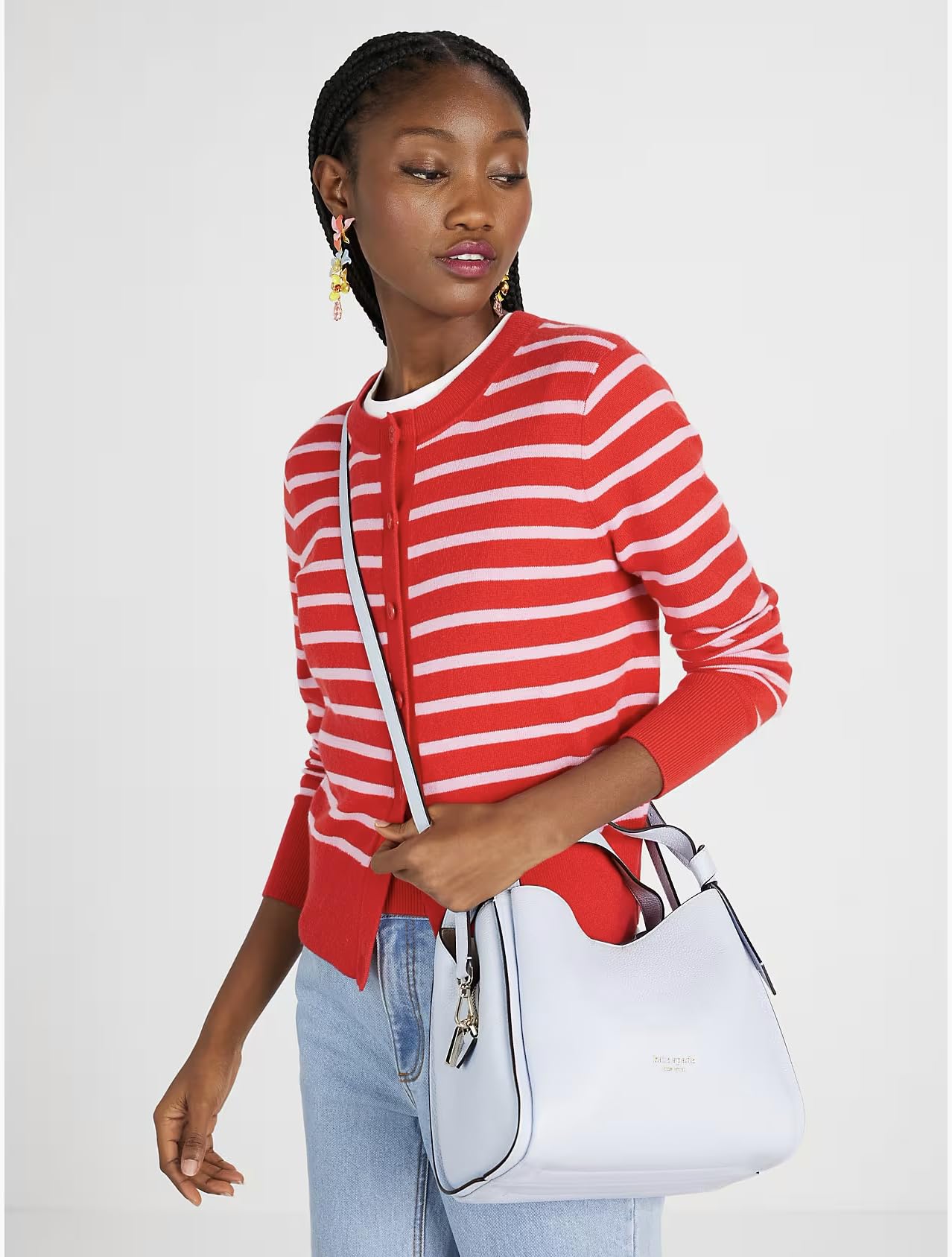 Kate Spade New York Knott Pebbled Leather Medium Crossbody Tote, Watercolor Blue