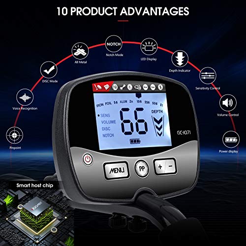Metal Detector for Adults Professional - High Sensitivity 10" Waterproof Search Coil, 4 Adjustable Modes, LCD Backlight Display, Pinpoint Function, Ideal for Gold Detection