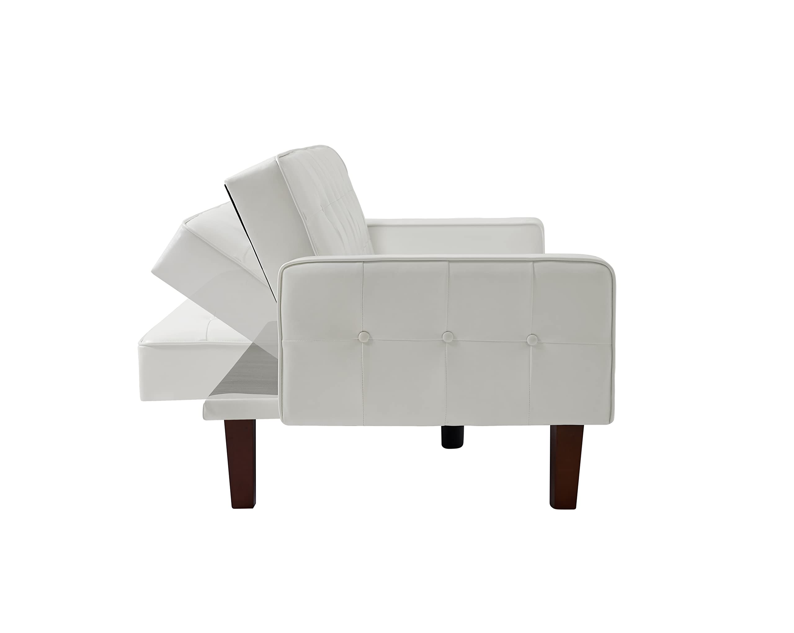 Eafurn 74.41" Faxu Leather Upholstered Futon Sofa Bed, Deep Button Tufted Convertible Folding Sleeper Couches with Solid Wood Legs, 3 Seater Comfy Soft Sofa & Couches for Living Room Office