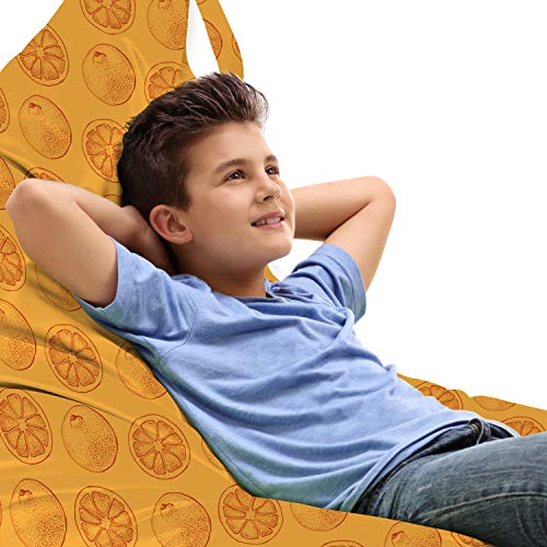 Ambesonne Orange Lounger Chair Bag, Vintage Ink Hand Drawn Style Outline Halved Citrus Fruit Repetition, High Capacity Storage with Handle Container, Lounger Size, Pale Orange and Paprika