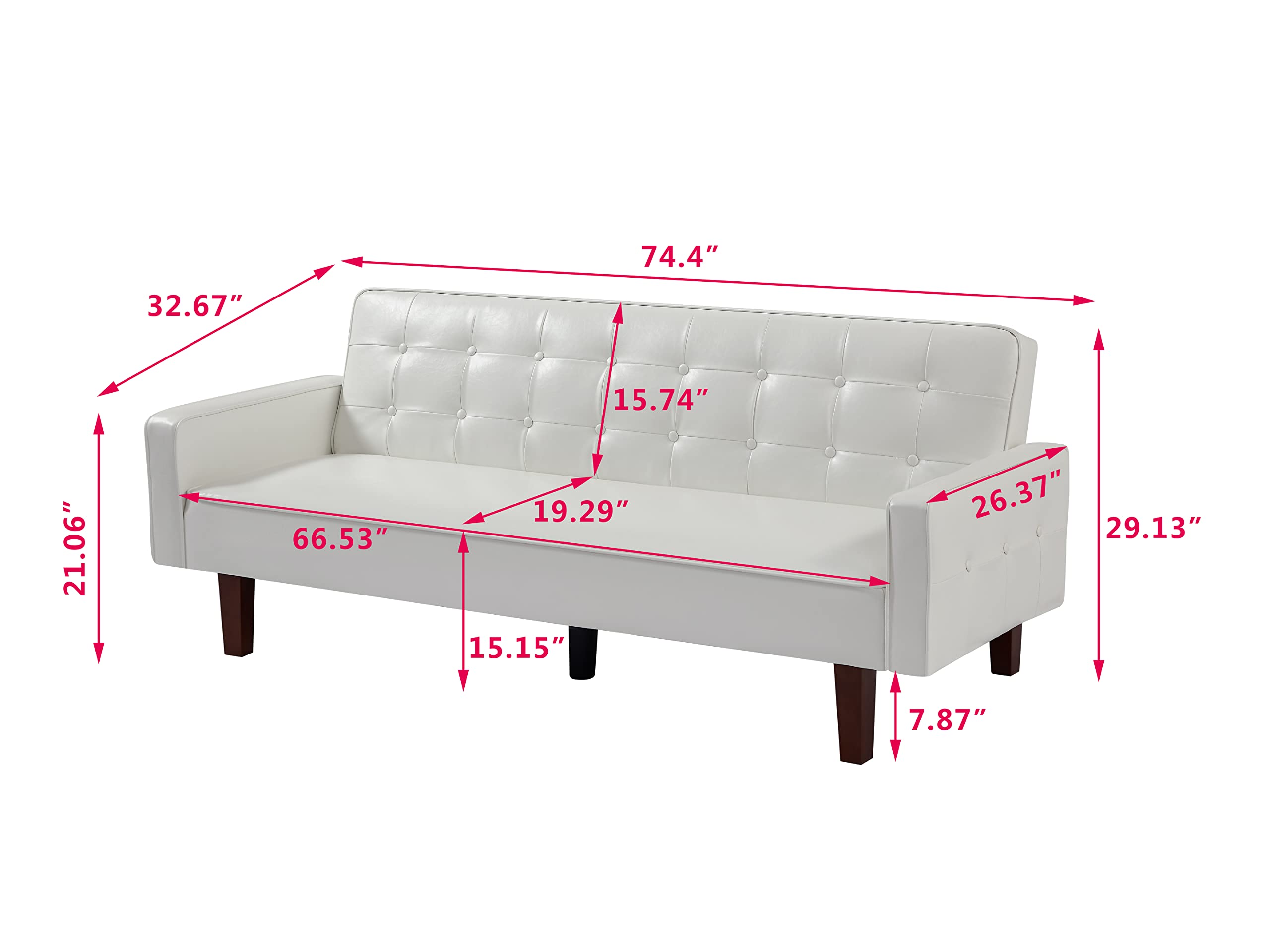 Eafurn 74.41" Faxu Leather Upholstered Futon Sofa Bed, Deep Button Tufted Convertible Folding Sleeper Couches with Solid Wood Legs, 3 Seater Comfy Soft Sofa & Couches for Living Room Office
