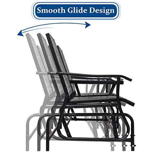 S AFSTAR Patio Glider Bench, 2-Person Outdoor Glider Chair with Center Table, Double Rocking Chair Loveseat for Patio Backyard Poolside Lawn (Grey)