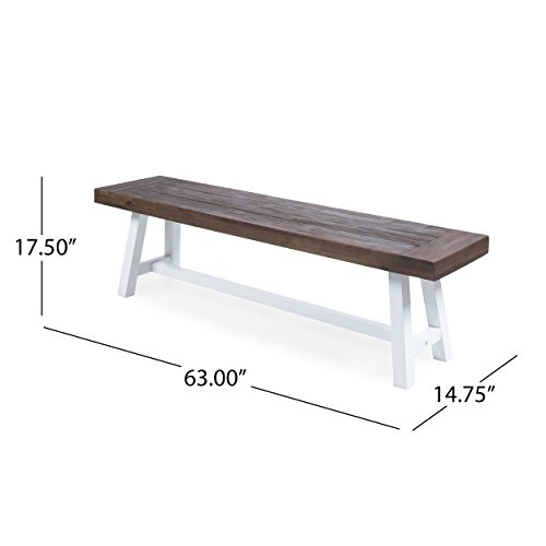 Christopher Knight Home Carlisle Outdoor Acacia Wood Dining Bench with Metal Frame, Sandblast Dark Brown / White Rustic Metal