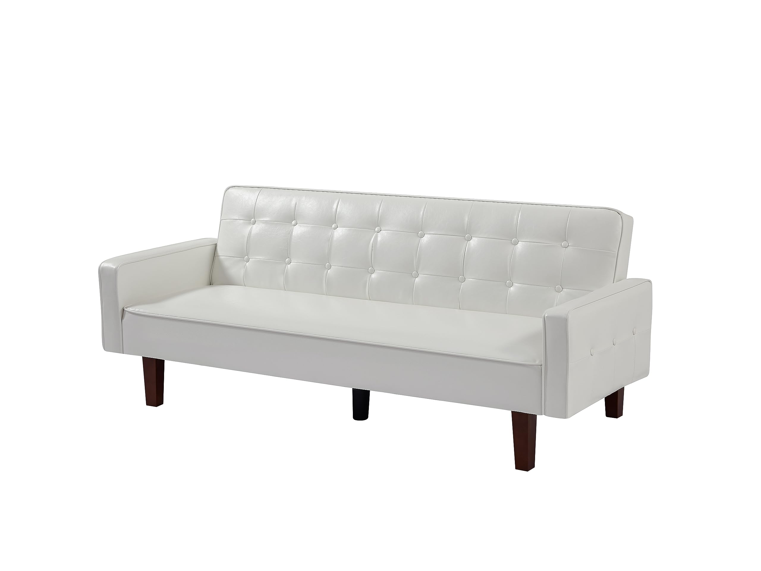Eafurn 74.41" Faxu Leather Upholstered Futon Sofa Bed, Deep Button Tufted Convertible Folding Sleeper Couches with Solid Wood Legs, 3 Seater Comfy Soft Sofa & Couches for Living Room Office