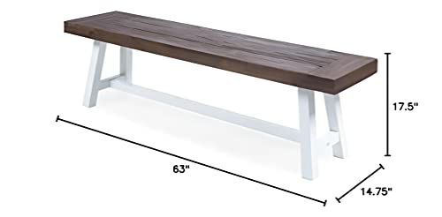 Christopher Knight Home Carlisle Outdoor Acacia Wood Dining Bench with Metal Frame, Sandblast Dark Brown / White Rustic Metal