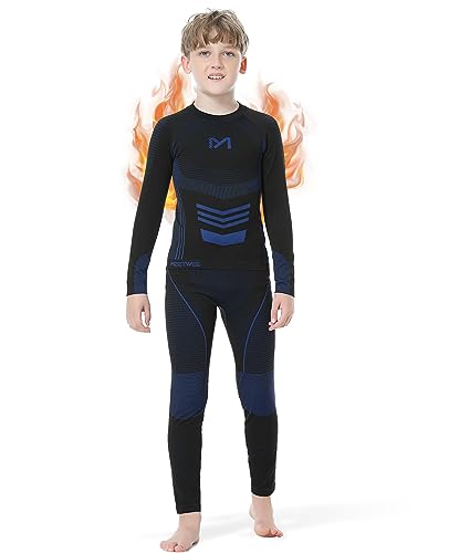 MeetHoo Children's Thermal Underwear Set, Breathable and Skin-friendly Sports Underwear, Bamboo Charcoal Underwear Base Layer Winter Ski Hunting Gear for Boys Cold Weather XS-L