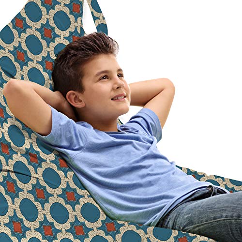 Ambesonne Abstract Lounger Chair Bag, Hand Drawn Style Pattern with Round Shapes Squares Simple Mosaic, High Capacity Storage with Handle Container, Lounger Size, Petrol Blue Redwood