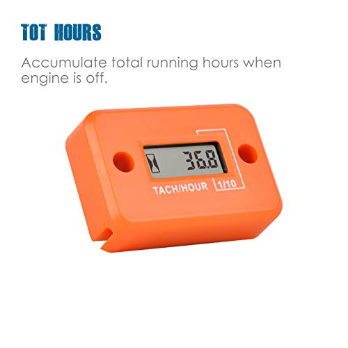 Runleader Digital Mini Tach Hour Meter,TOT Hours Accumulate,Real-time RPM Display,Battery Operation for ZTR Lawn Mower Tractor Generator Outboard ATV Chainsaw Marine Snowblower. (Orange)