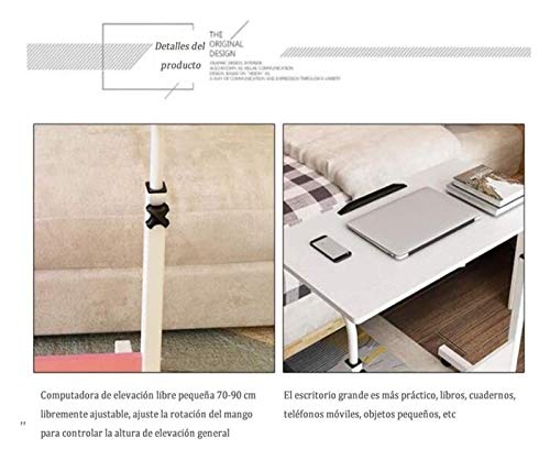 Office Business Hotel Lobby Dining Table Set, Bed Tray Table for Eating and Laptops Lazy Bedside Table Home Office Desks, Solid-Top Height Adjustable Wooden Mobile Laptop Desk Cart with Pulley Does No
