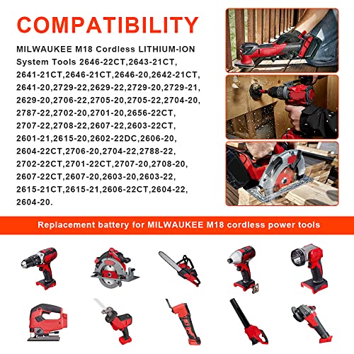 Upgraded 9.0Ah Replacement for Milwaukee 18v Battery 48-11-1828 48-11-1860 48-11-1890 Lithium Ion XC Extended Capacity with Intelligence and Extreme Weather Performance M18 Battery (1)