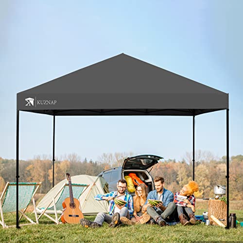 KUZNAP 12’x12’ Pop up Canopy Tent Patented EZ Set up Instant Outdoor Canopy with Wheeled Carry Bag Bonus 4 Weight Sandbags, 8 Stakes and 4 Ropes, Grey