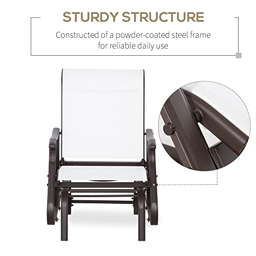 Outsunny Outdoor Swing Glider Chair, Patio Mesh Rocking Chair with Steel Frame for Backyard, Garden and Porch, White