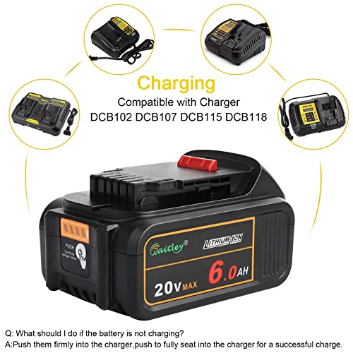 waitley 20V 6.0Ah Lithium Ion Replacement Battery Compatible with Dewalt DCB200 DCB206 DCB203 DCB204 DCD780 DCD785 DCD795 DCF885 DCF895 DCS380 DCS391 Battery Tools