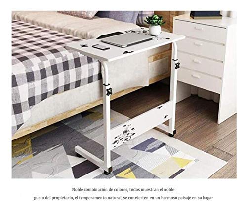 Office Business Hotel Lobby Dining Table Set, Bed Tray Table for Eating and Laptops Lazy Bedside Table Home Office Desks, Solid-Top Height Adjustable Wooden Mobile Laptop Desk Cart with Pulley Does No