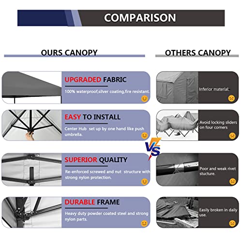 KUZNAP 12’x12’ Pop up Canopy Tent Patented EZ Set up Instant Outdoor Canopy with Wheeled Carry Bag Bonus 4 Weight Sandbags, 8 Stakes and 4 Ropes, Grey