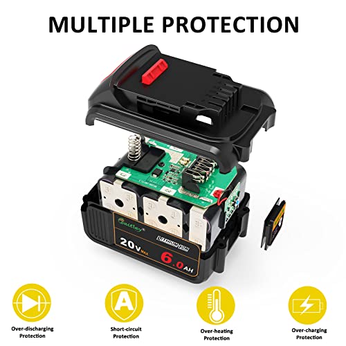waitley 20V 6.0Ah Lithium Ion Replacement Battery Compatible with Dewalt DCB200 DCB206 DCB203 DCB204 DCD780 DCD785 DCD795 DCF885 DCF895 DCS380 DCS391 Battery Tools