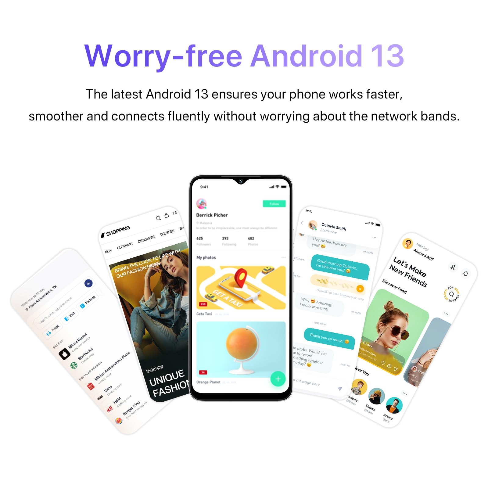 UMIDIGI Unlocked Cell Phone, G5A MTK Helio A22 4+4GB +64GB Android 13 Smartphone Unlocked with 6.52" Full Screen, 13MP+2MP+5MP AI Triple Camera, 5000mAh Battery Fast Charging Mobile Phones,White