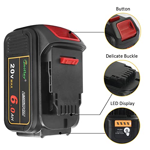 waitley 20V 6.0Ah Lithium Ion Replacement Battery Compatible with Dewalt DCB200 DCB206 DCB203 DCB204 DCD780 DCD785 DCD795 DCF885 DCF895 DCS380 DCS391 Battery Tools