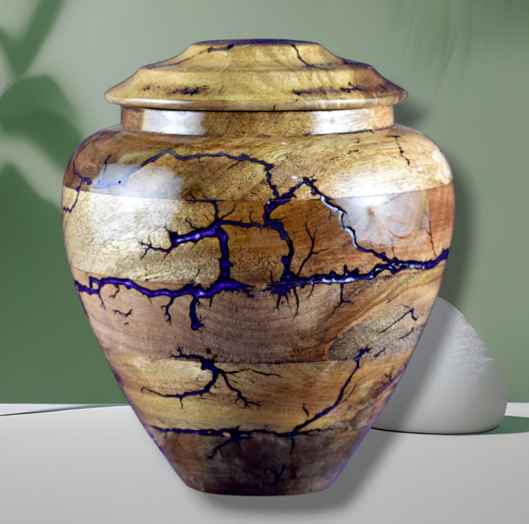 Purple Resin Wooden Urn Box Lichtenberg Figure Resin Urn Cremation Urn for Human Ashes Adult Funeral Urn for Ashes pet Loss Gift Sympathy Gift Memorial Urn Fractal Burning Urn (up to 220 lbs)