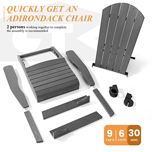 Leteuke Adirondack Chair with Ottoman, Oversized Adirondack Chair with Adjustable Backrest and 2 Cup Holder, Weather Resistant Adirondack Chair for Patio, Outdoor, Fire Pit, Garden, Deck, Dark Gray