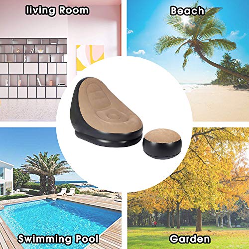 Inflatable Lounge Chair with Ottoman Blow Up Chaise Lounge Air Lazy Sofa Set Flocked Couch