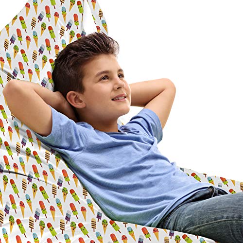 Ambesonne Ice Cream Lounger Chair Bag, Yummy Cones in Colorful Design with Faces Cartoon Design Print Illustration, High Capacity Storage with Handle Container, Lounger Size, Multicolor