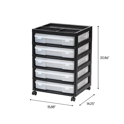 Plastic Drawer Storage Organizer 5 Drawers Dresser Rolling Storage Cart Craft Dorm Storage Shelves Containers With Drawer Unit On Wheels for Art Supplies,Home,Closet,Bedroom,Bathroom,Office, Black