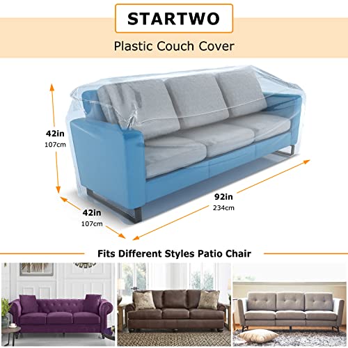 STARTWO Plastic Couch Cover - Dustproof Moving Bag for Sofa, Loveseat, Recliners, Plastic Furniture Cover Thick Clear Couch Cover for Moving and Long Term Storage, 92W x 42D x 42H Inches