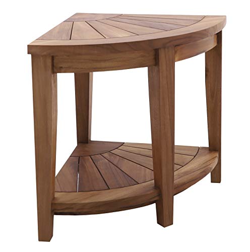 Nordic Style Oiled Teak Wood Corner Stool for Bathroom, Spa, Featuring Shower Bench with Storage for Indoor or Outdoor 18"