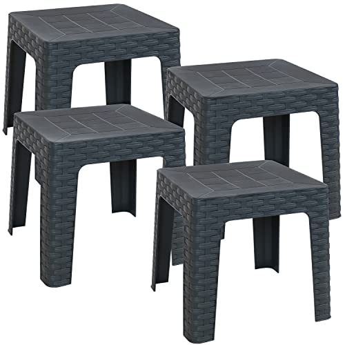 Sunnydaze Patio Side Table - Set of 4 Tables - Indoor/Outdoor Plastic Accent Furniture for Deck, Balcony, Garden, Yard, Porch, Backyard and Sunroom - 18-Inch Square - Gray