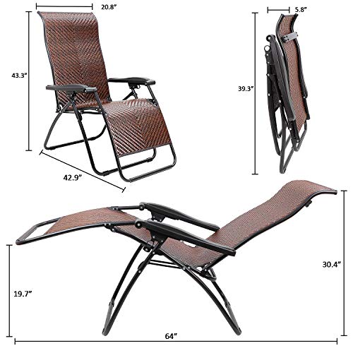 Homall Wicker Zero Gravity Chair Patio Folding Recliner Adjustable Portable Rattan Lounge Outdoor Chair for Lawn Poolside Yard Camping and Fishing (Brown)