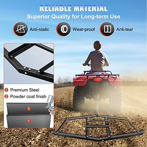 VEVOR Driveway Drag 66" Width, Tow Behind Drag Harrow 35" Length, 4" Height, Driveway Tractor Harrow with 2 Adjustable Bars, Heavy Duty Steel, Driveway Grader for ATV, UTV, Garden Lawn Tractors