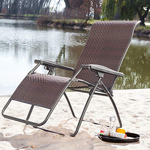 Homall Wicker Zero Gravity Chair Patio Folding Recliner Adjustable Portable Rattan Lounge Outdoor Chair for Lawn Poolside Yard Camping and Fishing (Brown)