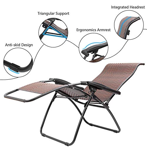 Homall Wicker Zero Gravity Chair Patio Folding Recliner Adjustable Portable Rattan Lounge Outdoor Chair for Lawn Poolside Yard Camping and Fishing (Brown)
