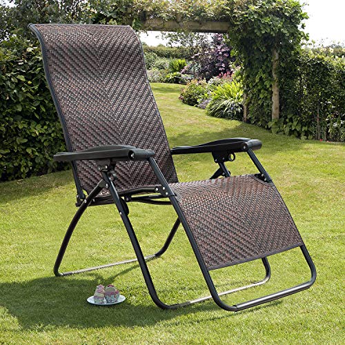 Homall Wicker Zero Gravity Chair Patio Folding Recliner Adjustable Portable Rattan Lounge Outdoor Chair for Lawn Poolside Yard Camping and Fishing (Brown)