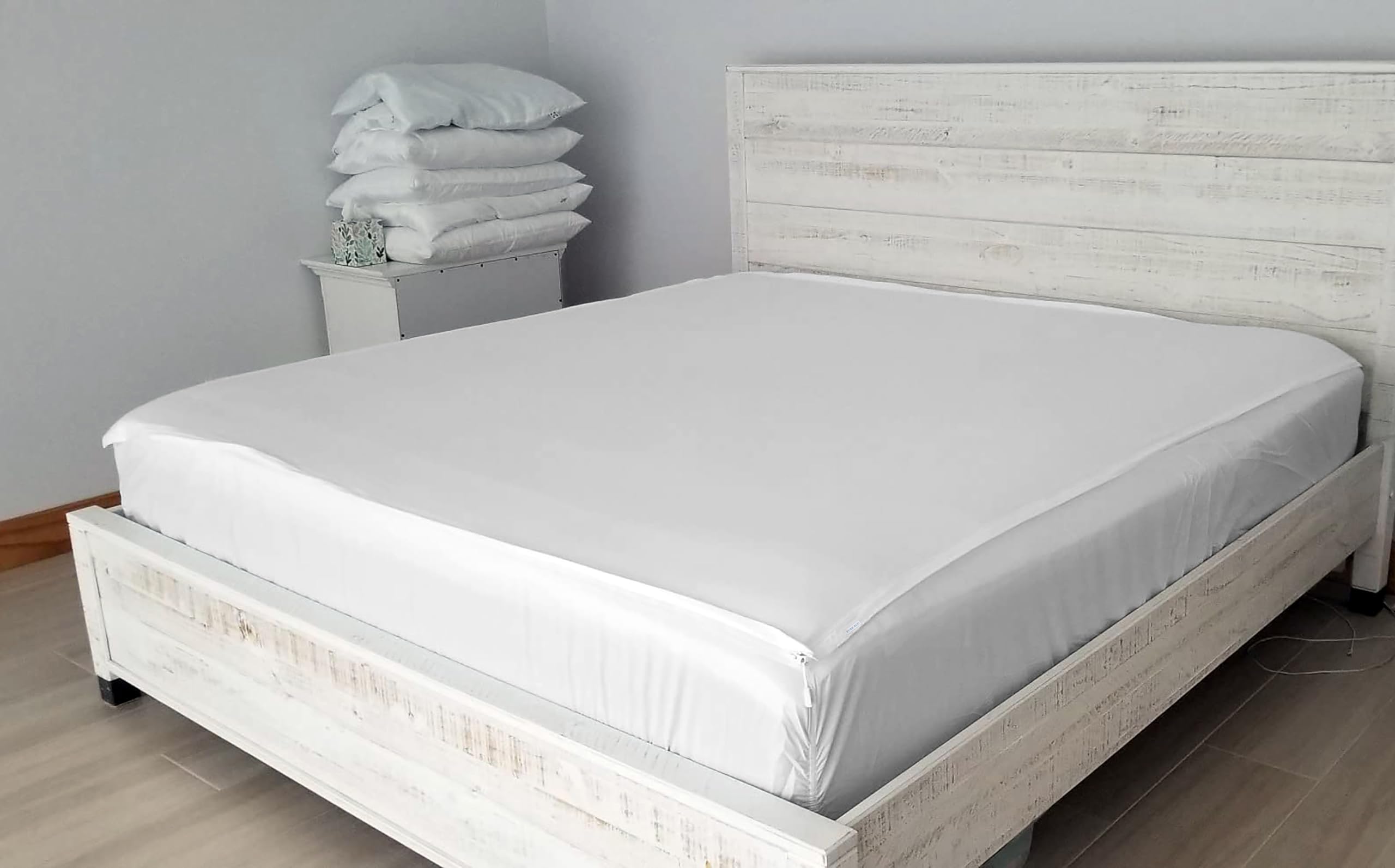 Zip On Fitted Sheet - Includes 2 Zip-On Sheets & 1 Fitted Sheet Base - Upto 16β Inch Deep Pockets Full Size Zipper Fitted Sheets - Soft Cotton 600 TC Fitted Sheet - White