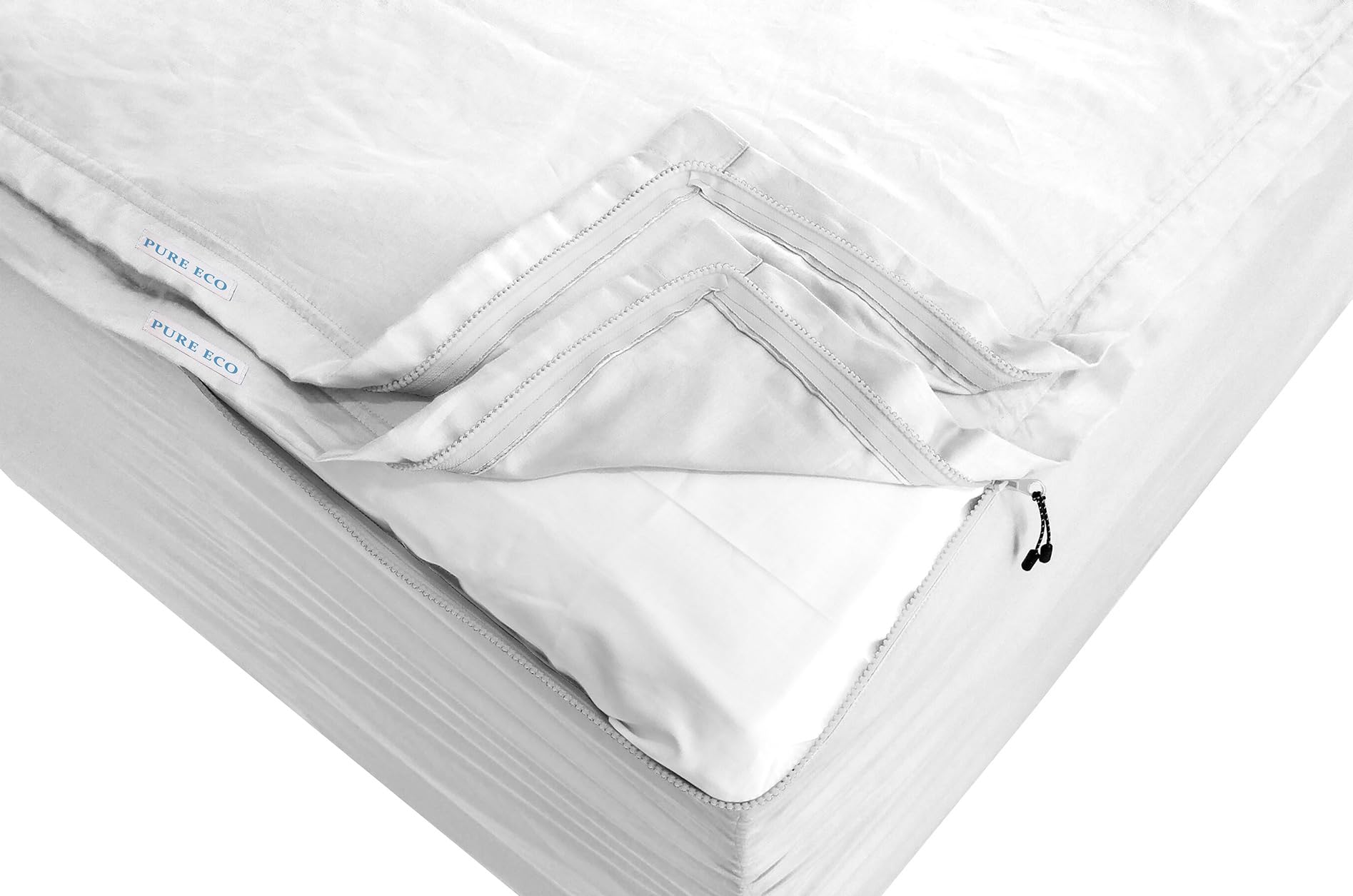 Zip On Fitted Sheet - Includes 2 Zip-On Sheets & 1 Fitted Sheet Base - Upto 16” Inch Deep Pockets Full Size Zipper Fitted Sheets - Soft Cotton 600 TC Fitted Sheet - White