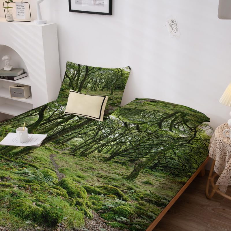 zcsm Landscape Sheets Full Size Sheets - Rainforest Bedding Sheets & Pillowcases - Luxurious 100% Microfiber, High Thread Count Print, Flat Sheet & Deep Pocket Fitted Sheet & 2 Pillowcases
