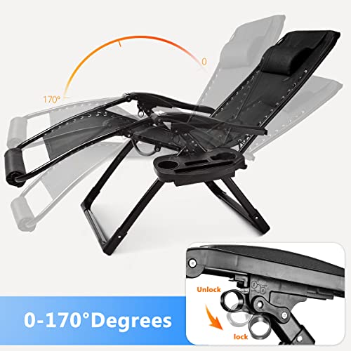Ezcheer Padded Zero Gravity Chair Oversized with Foot Rest Cushion, Support 400 lbs Patio Beach Lounge Chair, Camping Lawn Outdoor Recliner with Cup Holder