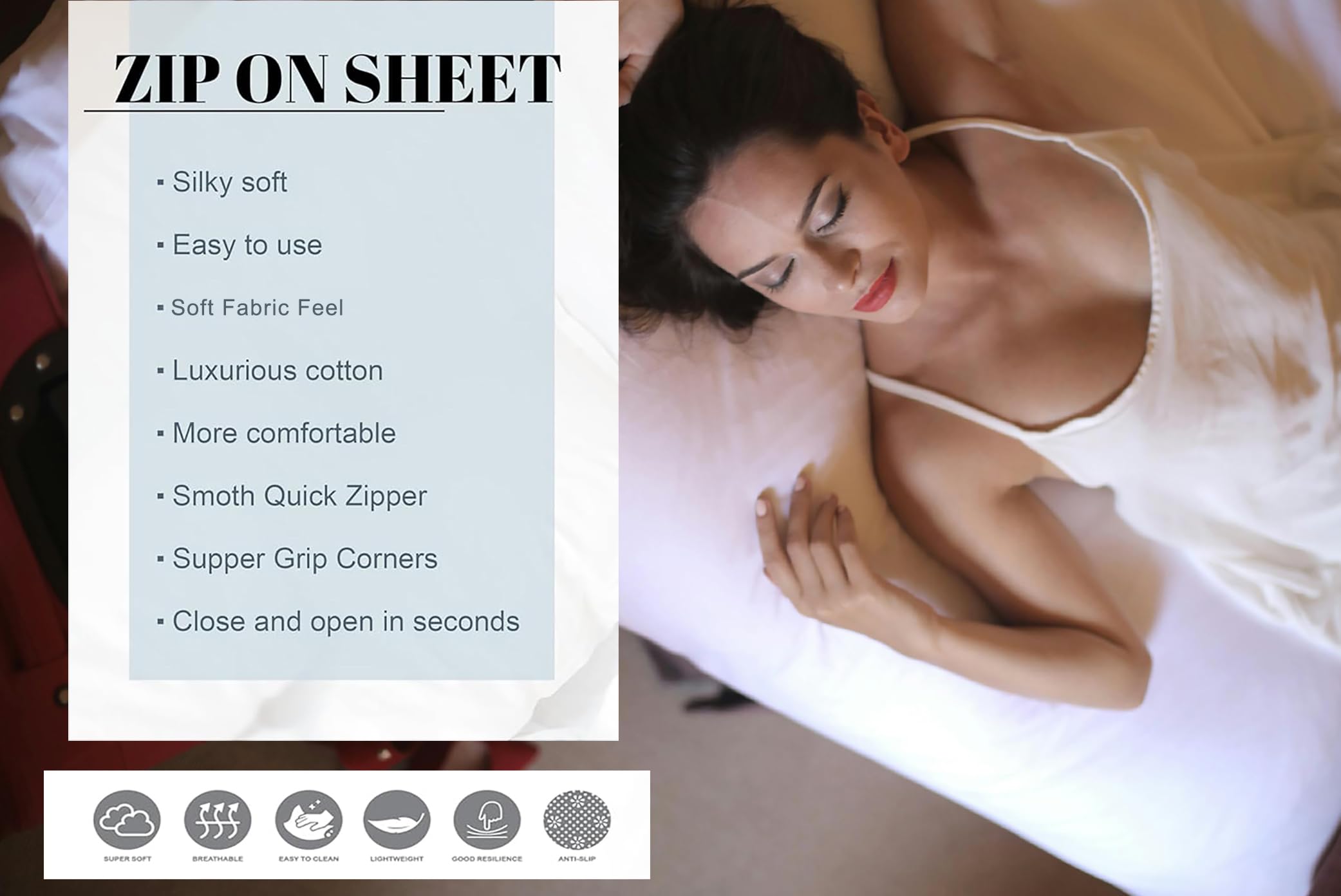 Zip On Fitted Sheet - Includes 2 Zip-On Sheets & 1 Fitted Sheet Base - Upto 16β Inch Deep Pockets Full Size Zipper Fitted Sheets - Soft Cotton 600 TC Fitted Sheet - White