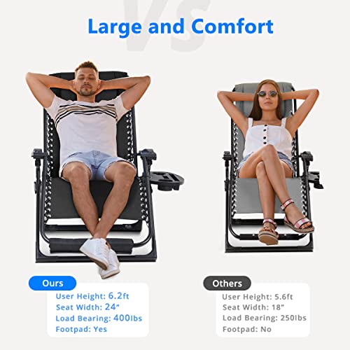 Ezcheer Padded Zero Gravity Chair Oversized with Foot Rest Cushion, Support 400 lbs Patio Beach Lounge Chair, Camping Lawn Outdoor Recliner with Cup Holder