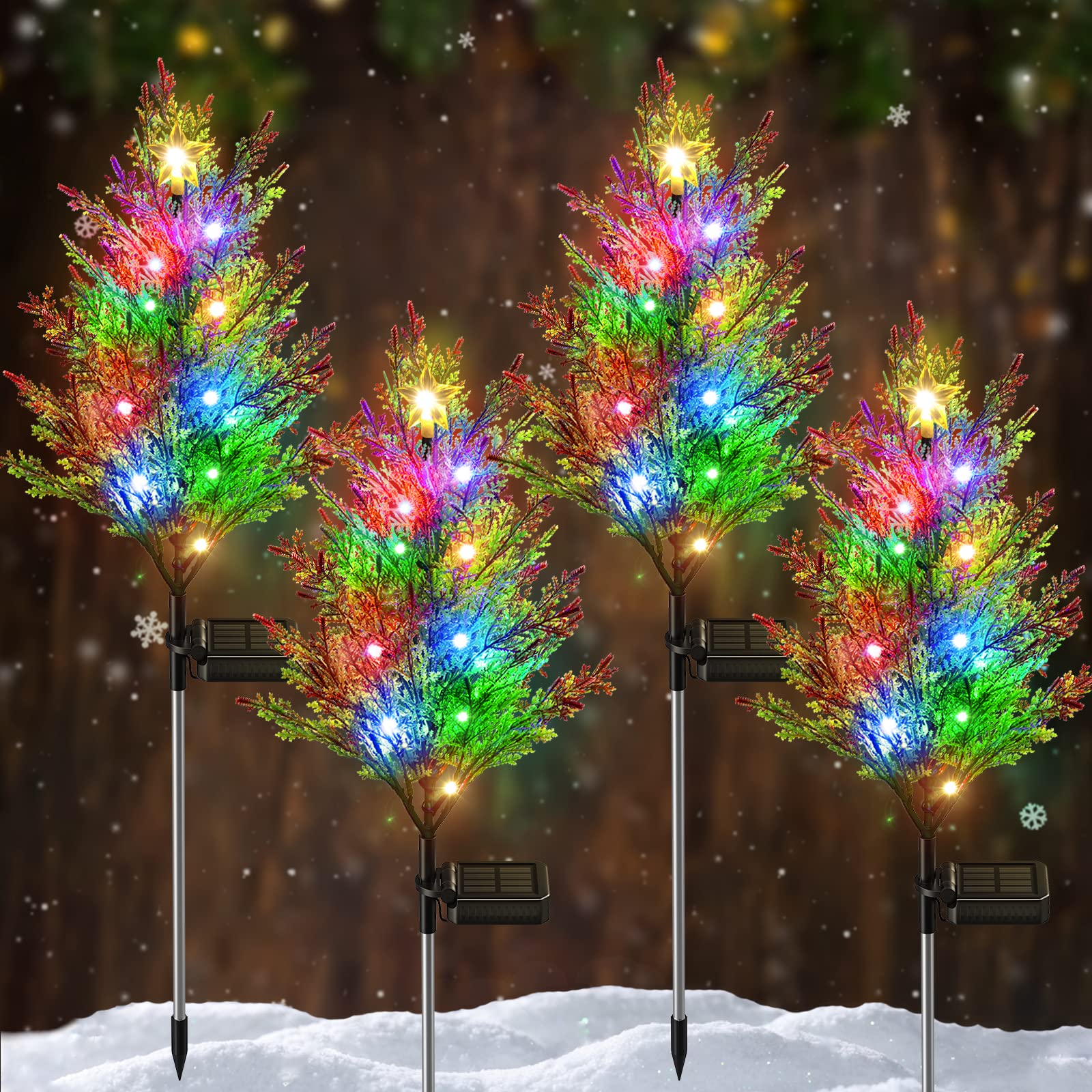 ELECLINK 4 Pack Christmas Decorations Outside, Solar Christmas Tree Pathway Lights Outdoor Waterproof with Constant & Flashing Modes, Bright 40 LED Multi-Color Solar Christmas Decorations Outdoor Yard