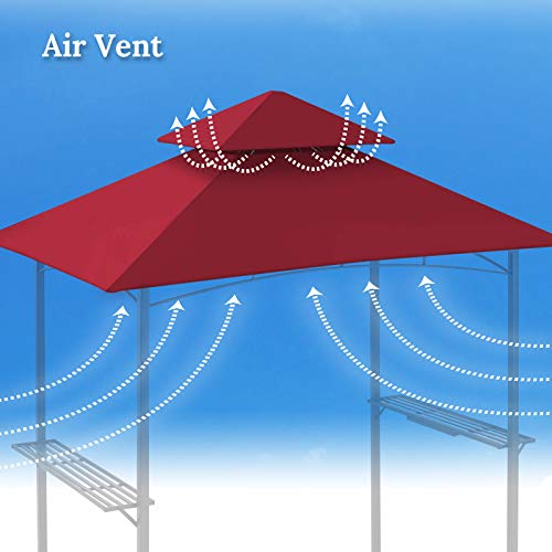 BenefitUSA Double Tiered Replacement Canopy ONLY for 8x5Ft Barbecue Gazebo, Outdoor Grill Shelter Replacement Canopy Top (Burgundy)