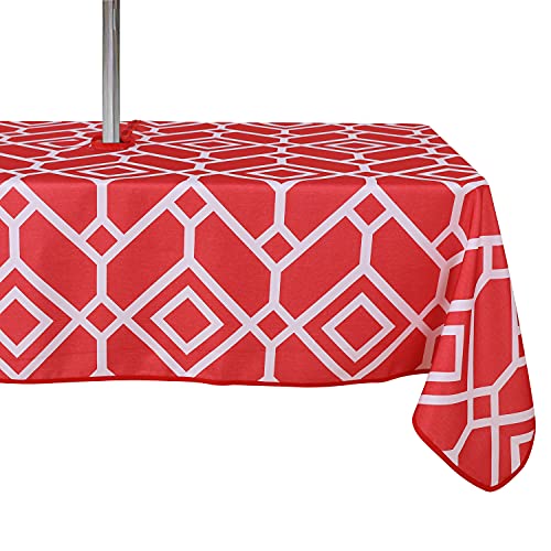LUSHVIDA Moroccan Outdoor Tablecloth with Umbrella Hole and Zipper, 60 x 102 Inch Red, Rectangle Waterproof Wrinkle Free Table Cloth Decorative Fabric Washable Table Cover for Patio, Party, Picnic