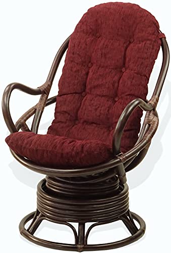 Lounge Swivel Rocking Java Chair Natural Rattan Wicker Handmade with Dark Brown Cushion, Dark Brown