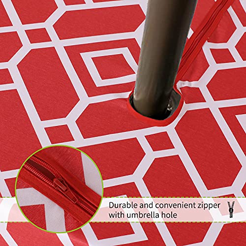 LUSHVIDA Moroccan Outdoor Tablecloth with Umbrella Hole and Zipper, 60 x 102 Inch Red, Rectangle Waterproof Wrinkle Free Table Cloth Decorative Fabric Washable Table Cover for Patio, Party, Picnic