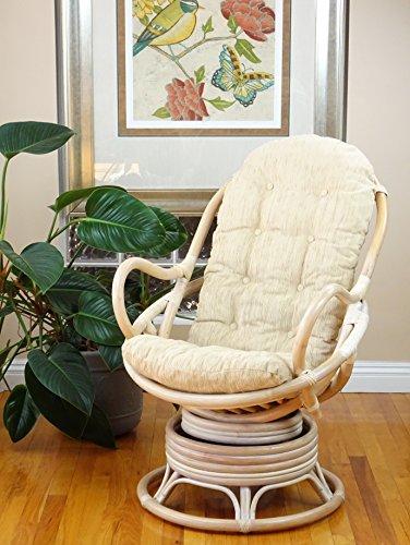Lounge Swivel Rocking Java Chair Natural Rattan Wicker Handmade with Dark Brown Cushion, Dark Brown