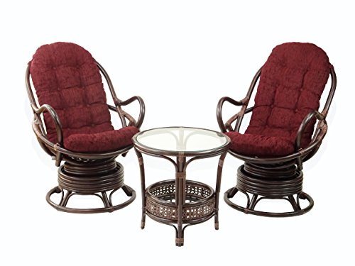 Lounge Swivel Rocking Java Chair Natural Rattan Wicker Handmade with Dark Brown Cushion, Dark Brown