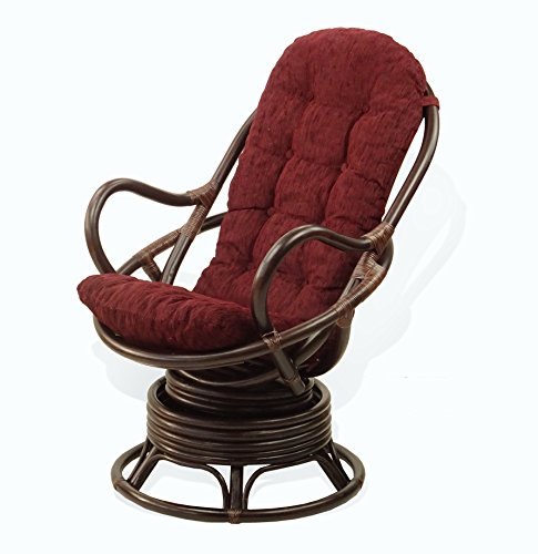 Lounge Swivel Rocking Java Chair Natural Rattan Wicker Handmade with Dark Brown Cushion, Dark Brown