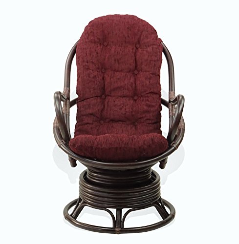 Lounge Swivel Rocking Java Chair Natural Rattan Wicker Handmade with Dark Brown Cushion, Dark Brown